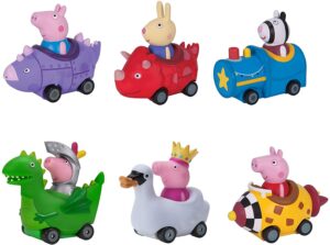 peppa pig mini buggies, 6 pack set - peppa, george pig, zoe zebra & richard rabbit in fun vehicles & cars - easter toy gift for kids - ages 2+