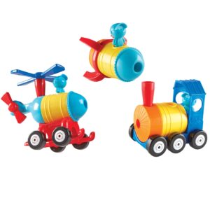 learning resources 1-2-3 build it! rocket, train, helicopter, 17 pieces