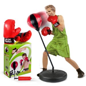 toyvelt punching bag for kids boxing set includes kids boxing gloves and punching bag, standing base with adjustable stand + hand pump - top gifting idea for boys and girls ages 3-8 years old