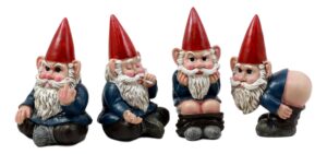 ebros 4" tall badass naughty magical gnome mooning figurines collectible set of 4 whimsical dwarf gnomes dwarves fairy garden accessory decors