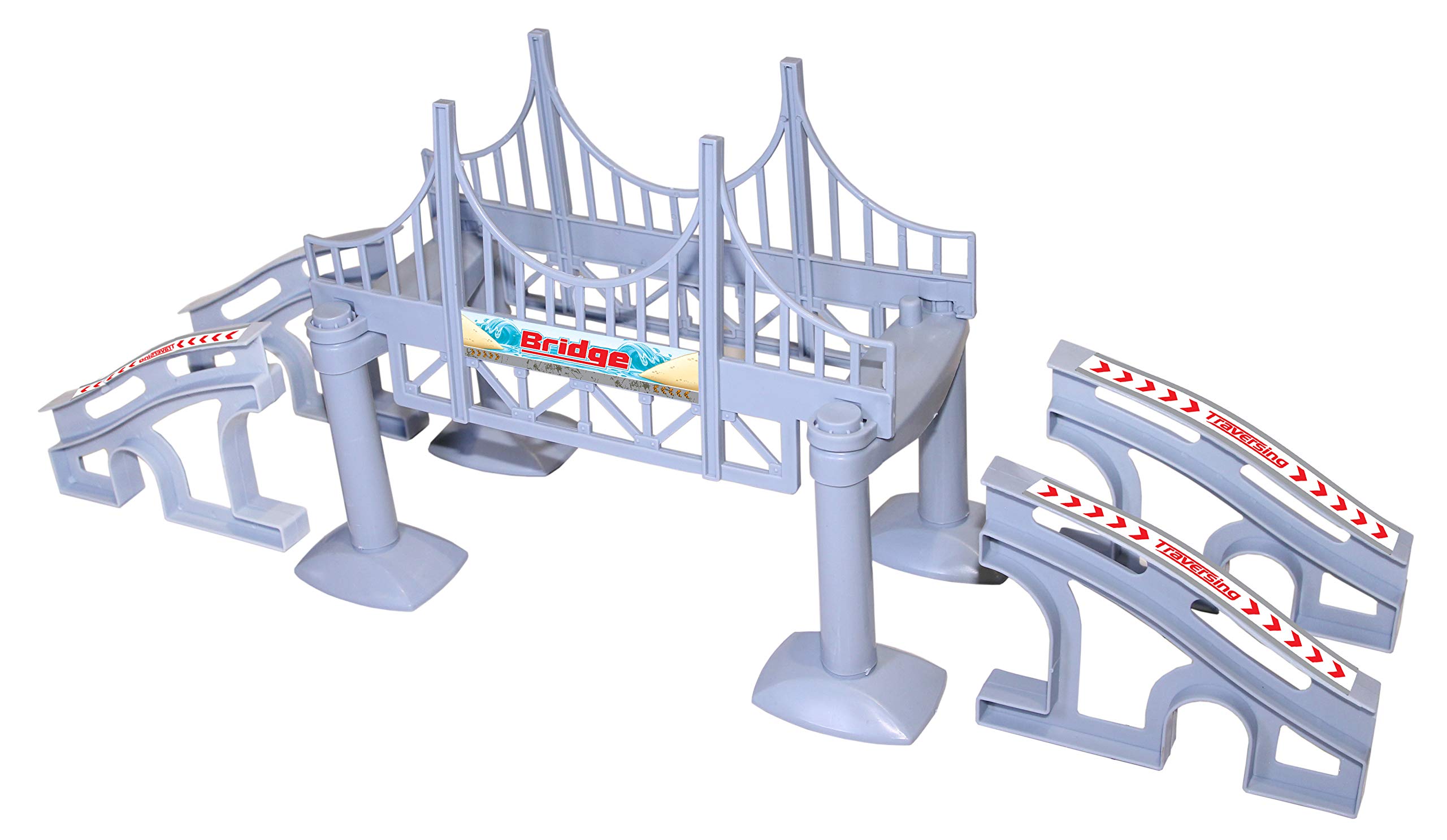 HAPISIMI Accessories Set Including 1 Bridge, 1 X-Crossroad, 1 Y Turning Point, 1 Turning Plate, Compatible with Magic Tracks and Other Flexible Tracks