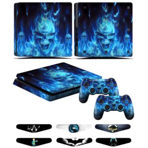 ps4 slim skins - decals for ps4 controller playstation 4 slim - stickers cover for ps4 slim controller sony playstation four slim accessories with dualshock 4 two controllers skin - blue fire