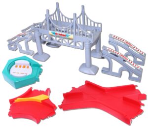 hapisimi accessories set including 1 bridge, 1 x-crossroad, 1 y turning point, 1 turning plate, compatible with magic tracks and other flexible tracks