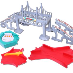 HAPISIMI Accessories Set Including 1 Bridge, 1 X-Crossroad, 1 Y Turning Point, 1 Turning Plate, Compatible with Magic Tracks and Other Flexible Tracks