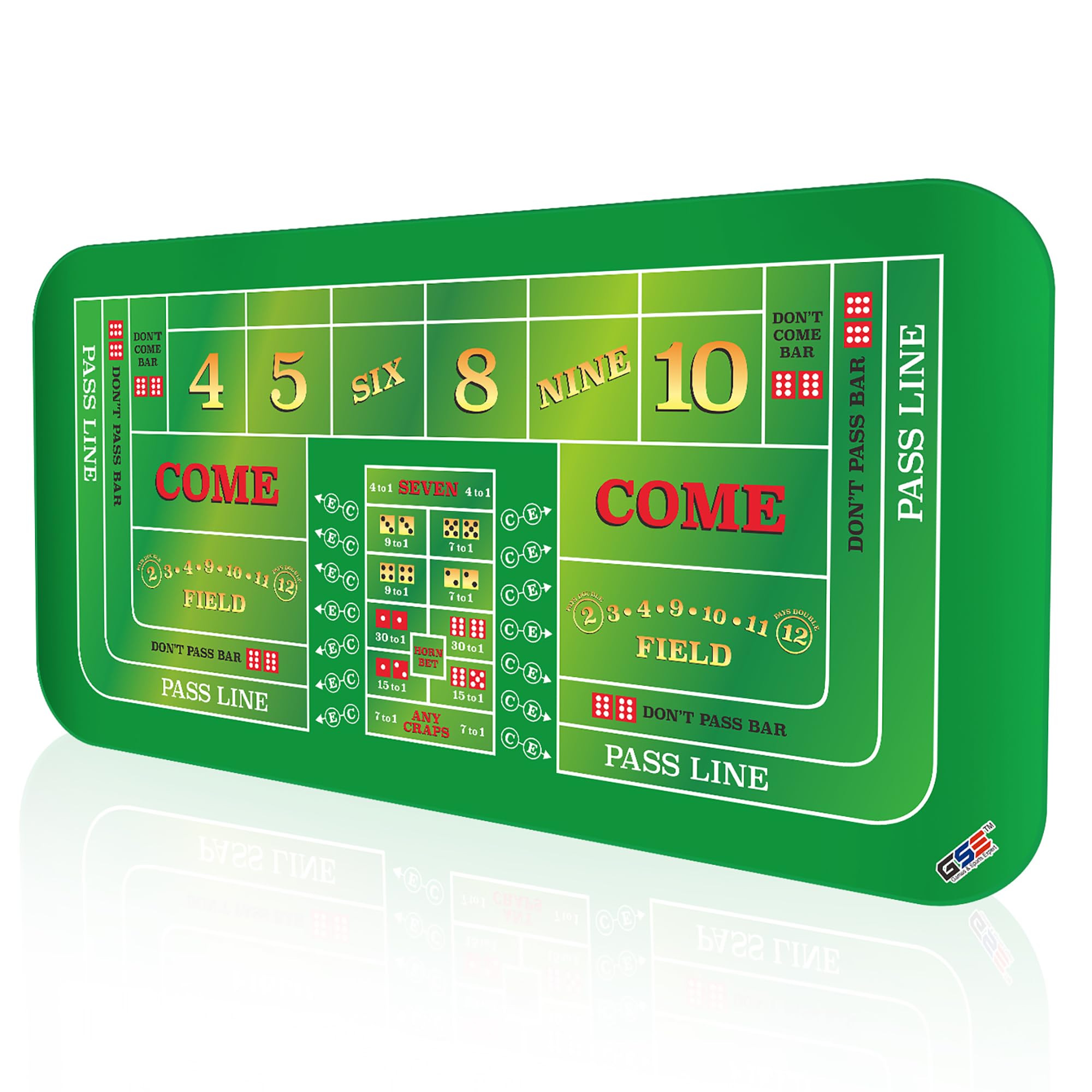 GSE Games & Sports Expert Professional Casino Craps Tabletop Layout Mat with Carrying Bag, Non-Slip Rubber Craps Dice Game Table Top Mat for Family/Friends Parties, Casino Night