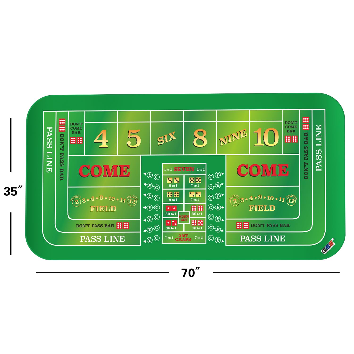 GSE Games & Sports Expert Professional Casino Craps Tabletop Layout Mat with Carrying Bag, Non-Slip Rubber Craps Dice Game Table Top Mat for Family/Friends Parties, Casino Night