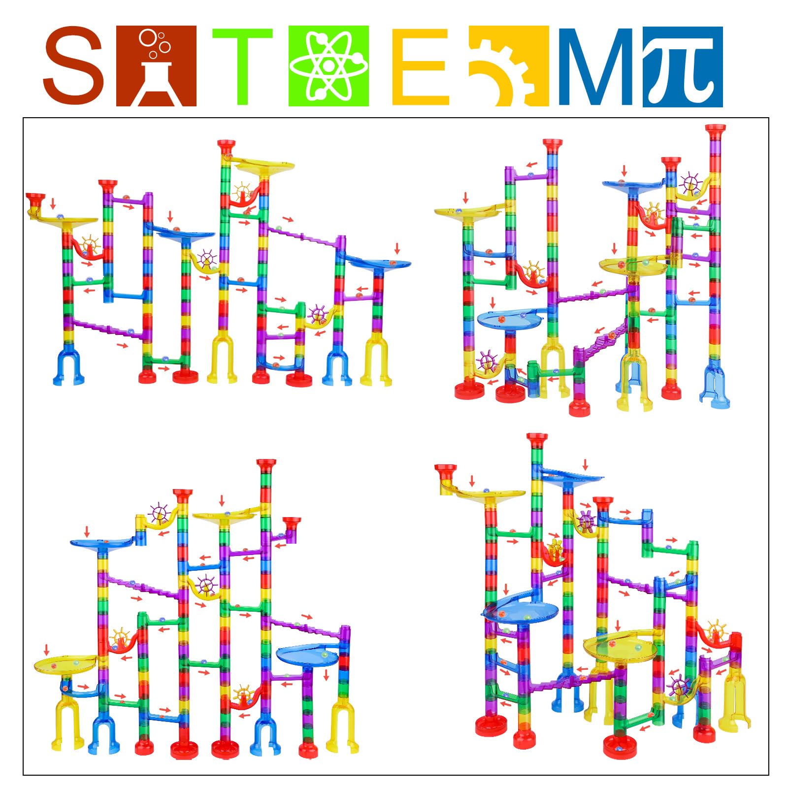 Gifts2U Marble Run Sets Kids, 122 PCS Marble Race Track Game 90 Translucent Marbulous Pieces + 32 Glass Marbles, STEM Marble Maze Building Blocks Kids 4+ Year Old