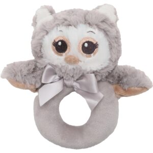 bearington baby lil' owlie plush stuffed animal gray owl soft ring rattle, 5.5"