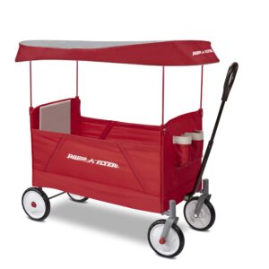 radio flyer 3957a ez wagon with canopy, folding trolley for kids, garden and cargo cart, ages 1.5+, red