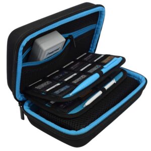 takecase hard shell carrying case - compatible with nintendo 3ds xl and 2ds xl - fits 16 game cards and wall charger - includes removable accessories pouch and extra large stylus light blue