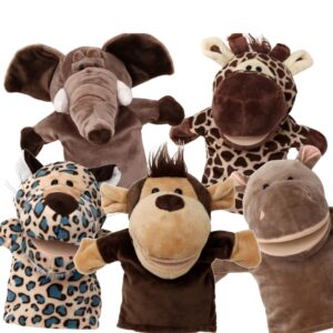 animal hand puppets set for kids & adults - 12.5" premium quality soft plush toys with movable mouths - perfect for storytelling, teaching, preschool, role-play - durable, vibrant, educational puppets