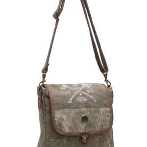 Myra Bags 1897 Upcycled Canvas Crossbody Bag S-1050, Tan, Khaki, Brown, One_Size