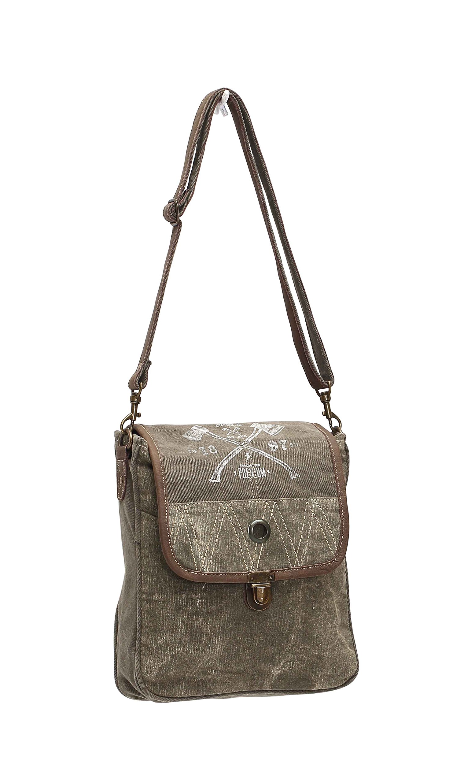 Myra Bags 1897 Upcycled Canvas Crossbody Bag S-1050, Tan, Khaki, Brown, One_Size