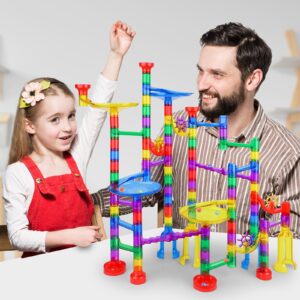 Gifts2U Marble Run Sets Kids, 122 PCS Marble Race Track Game 90 Translucent Marbulous Pieces + 32 Glass Marbles, STEM Marble Maze Building Blocks Kids 4+ Year Old