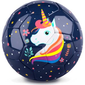 pp picador kids soccer ball size 1 with ball pump toddler soft soccer ball cute cartoon kids ball toy gift with pump (dark blue unicorn, size 1)