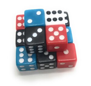 100 bulk 16mm dice 4 color assortment (red, blue, black and white)