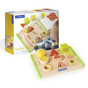 guidecraft spatial concepts sorter - wooden multi-color geometric shapes for toddlers, kids learning & educational toys