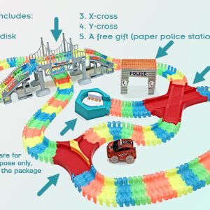 HAPISIMI Accessories Set Including 1 Bridge, 1 X-Crossroad, 1 Y Turning Point, 1 Turning Plate, Compatible with Magic Tracks and Other Flexible Tracks