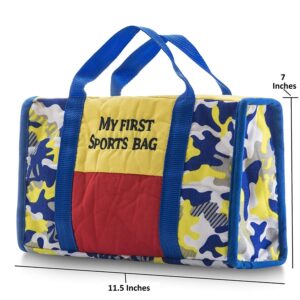 PREXTEX My First Sports Bag Playset with Stuffed Plush Basketball, Baseball, Soccer Ball and Football Great Gift Toy for Baby and Kid