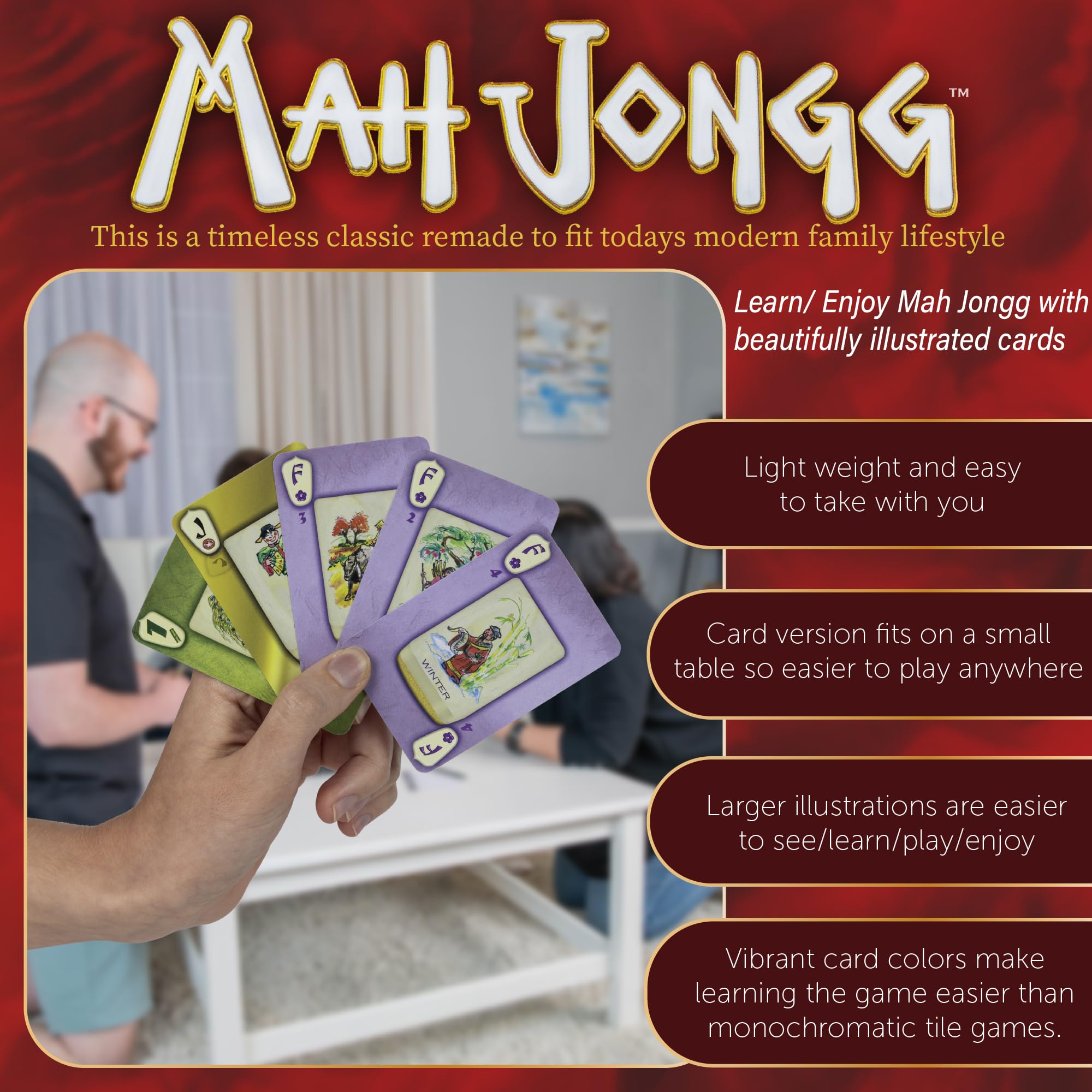 Continuum Games Mah Jongg Card Game Gold Standard Edition for Family Fun - American & Chinese Rules Great Gift for Teens & Adults Portable & Easy to Learn with Stunning Artwork Not Just Tiles