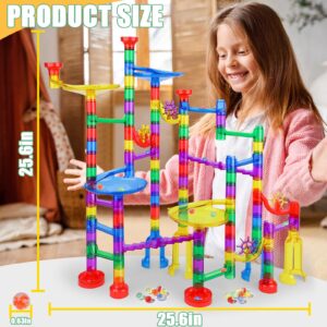 Gifts2U Marble Run Sets Kids, 122 PCS Marble Race Track Game 90 Translucent Marbulous Pieces + 32 Glass Marbles, STEM Marble Maze Building Blocks Kids 4+ Year Old