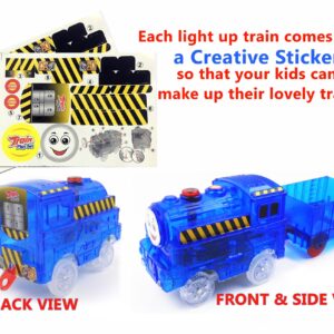 HAPISIMI Track Train (2-Pack), Multi-Color Light Up Flashing LED Glow in The Dark Trains Accessories Compatible with Neo and Most Other Tracks