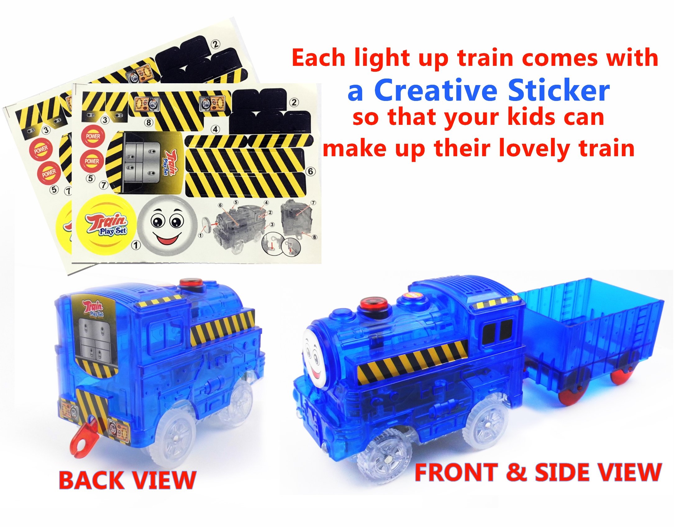 HAPISIMI Track Train (2-Pack), Multi-Color Light Up Flashing LED Glow in The Dark Trains Accessories Compatible with Neo and Most Other Tracks