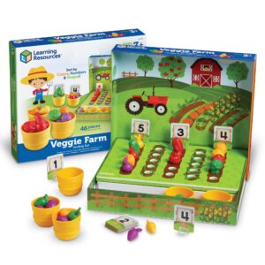 learning resources veggie farm sorting set - 46 pieces, ages 3+ toddler learning toys, preschool toys for color sorting, food sorting game