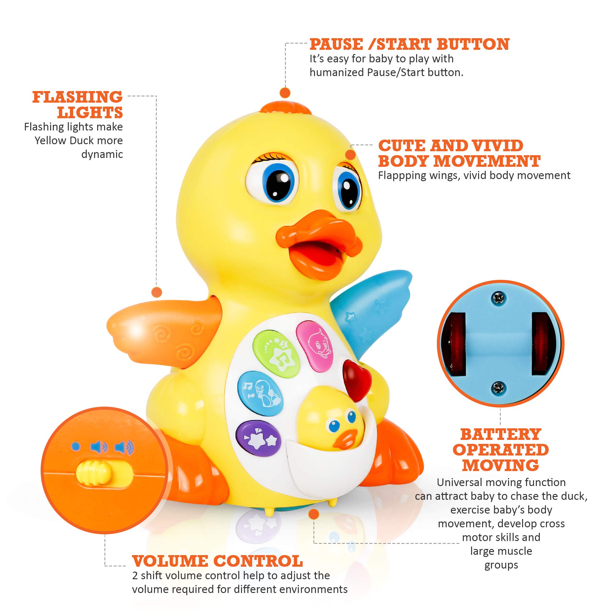 CifToys Light Up Duck Toy, Musical Baby Toys, Walking Flapping Dancing Duck Toys for 3 2 1 Year Old Gifts, Toddler Toys- Dancing, Singing, Electronic Duck Toy with Lights and Adjustable Sound