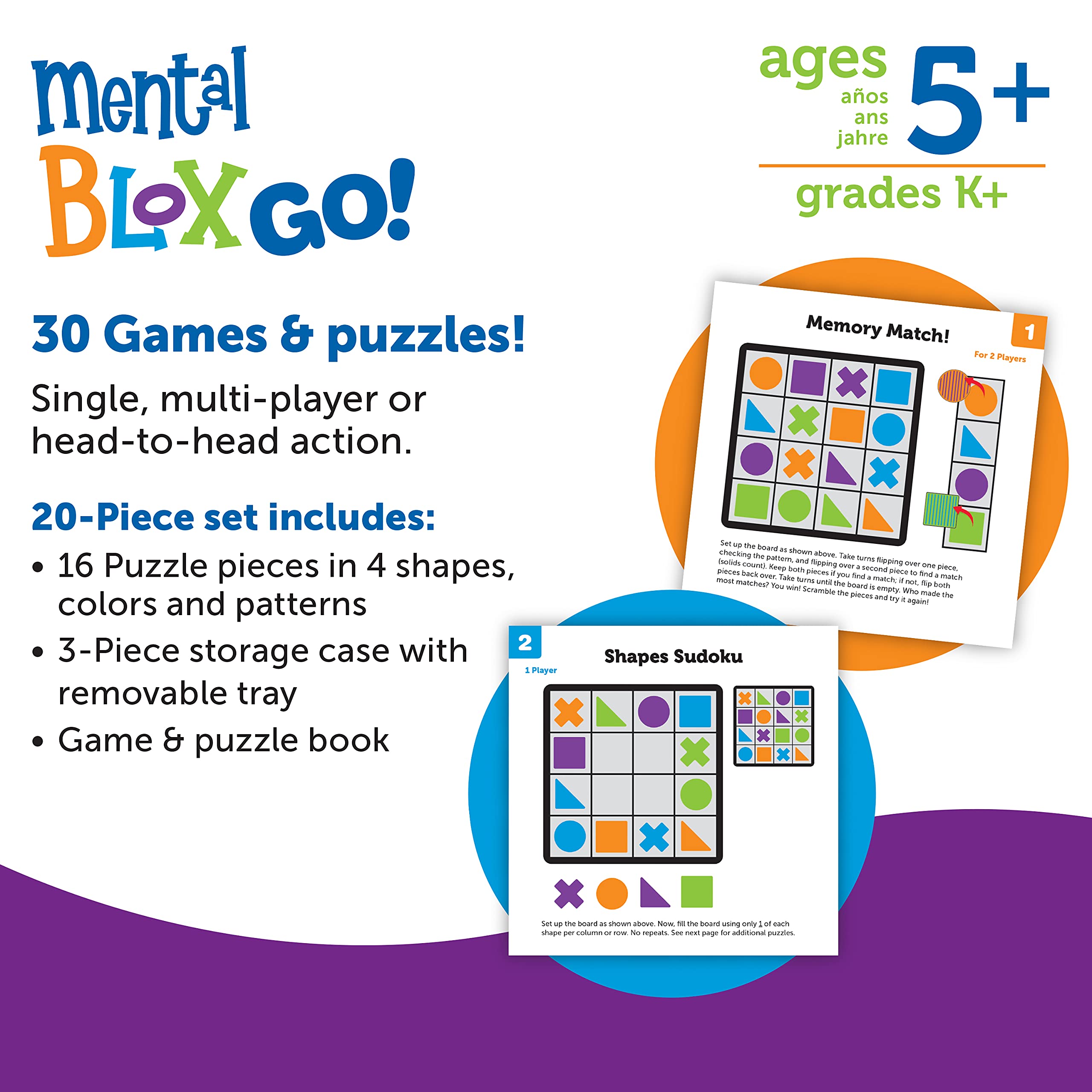 Learning Resources Mental Blox Go! 30 Games and Puzzles, Ages 5+ Educational Travel Games for Kids, Brain Teaser Games and Puzzles, STEM Games, 3-D Puzzles, Critical Thinking for Kids