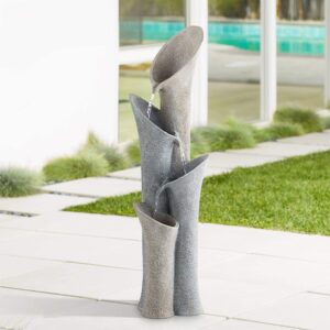 bell modern zen outdoor floor tiered water fountain 34" high cascading decor faux stone for garden patio backyard deck home lawn porch house relaxation exterior balcony - john timberland