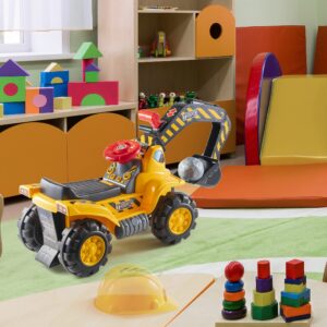 Play22 Toy Tractors for Kids Ride On Excavator - Music Sounds Digger Scooter Bulldozer Includes Helmet with Rocks - Pretend Play - Toddler Construction Truck