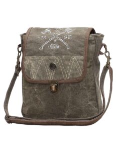 myra bags 1897 upcycled canvas crossbody bag s-1050, tan, khaki, brown, one_size