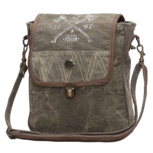 Myra Bags 1897 Upcycled Canvas Crossbody Bag S-1050, Tan, Khaki, Brown, One_Size