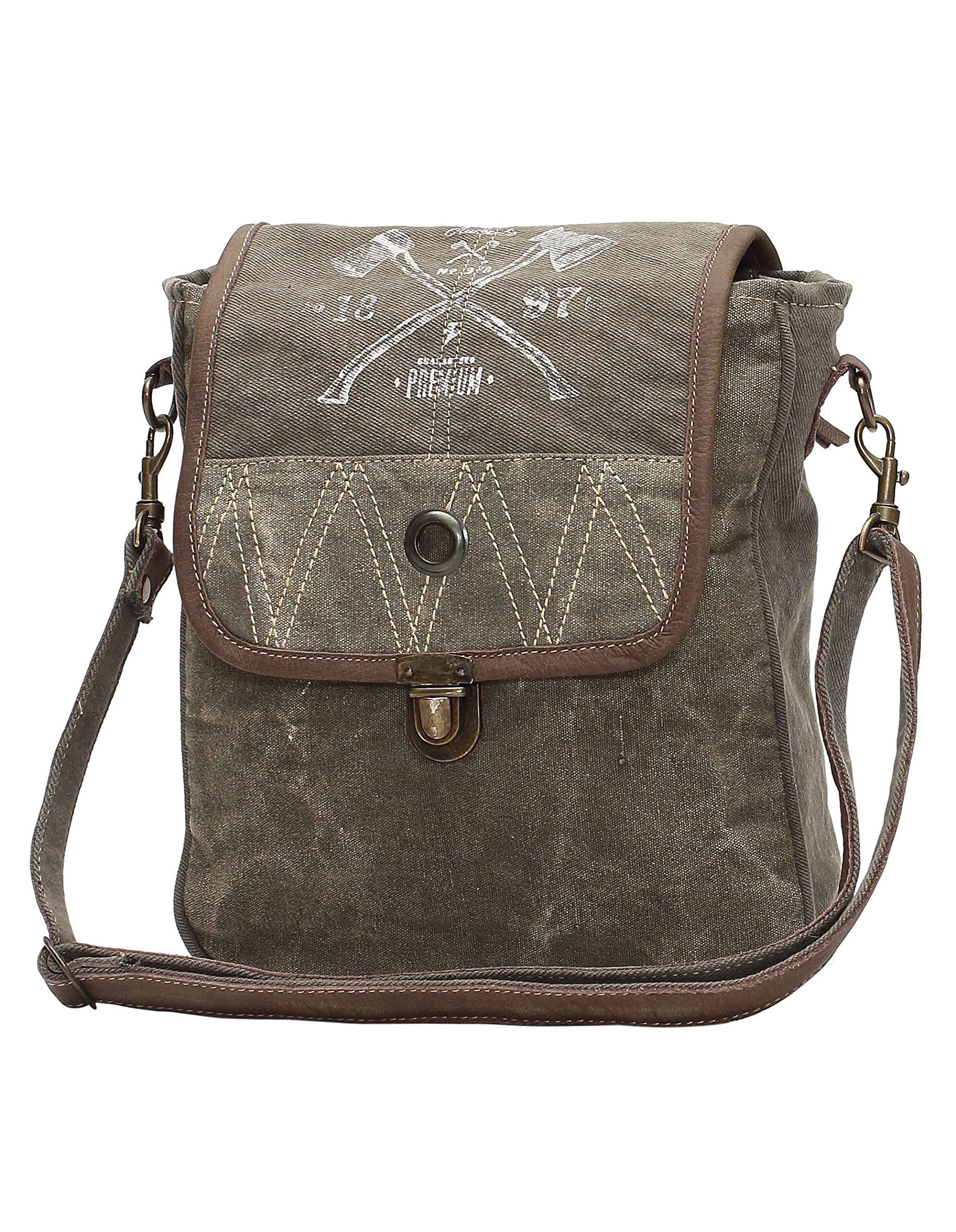 Myra Bags 1897 Upcycled Canvas Crossbody Bag S-1050, Tan, Khaki, Brown, One_Size