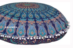 anjaniya - 32" peacock mandala bohemian yoga meditation floor pillow cover comfortable home car bed sofa cushion couch seating large zipped throw (32 inches, blue green)