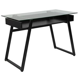 flash furniture huntley glass computer desk with shelf and black metal legs