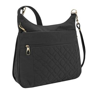 travelon anti-theft signature quilted expansion cross body bag, black