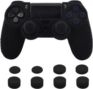 anti-slip soft silicone rubber cover skin case for sony playstation 4 ps4 ps4 pro slim controller with 8 x thumbsticks joystick caps - black