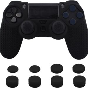 Anti-Slip Soft Silicone Rubber Cover Skin Case for Sony PlayStation 4 PS4 PS4 Pro Slim Controller with 8 x Thumbsticks Joystick Caps - Black