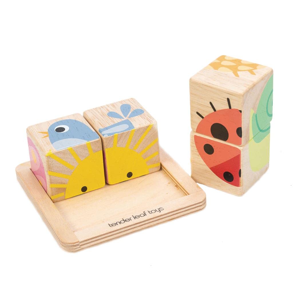 Tender Leaf Toys - Baby Blocks - 5 Pieces My First Wooden Jigsaw Puzzle with Storage Tray for Toddlers 18M+