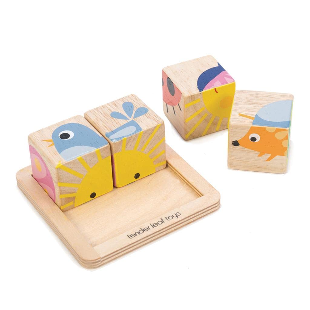 Tender Leaf Toys - Baby Blocks - 5 Pieces My First Wooden Jigsaw Puzzle with Storage Tray for Toddlers 18M+