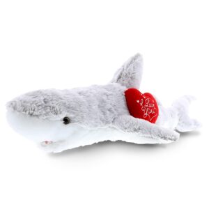 DolliBu I Love You Valentine Plush Big Eye Great White Shark - Cute Stuffed Animal with Red Heart and Name Personalization Gift for Valentines Day, Birthday, Anniversary, Romantic Date - 23 Inches