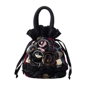 womens ladies handbag drawstring bucket bag coin purses key bags cash money phone pouches - black