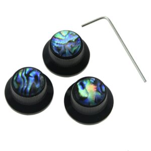 kaish set of 3 set screw abalone top black guitar bass knobs strat metal knobs for 6mm shaft pots