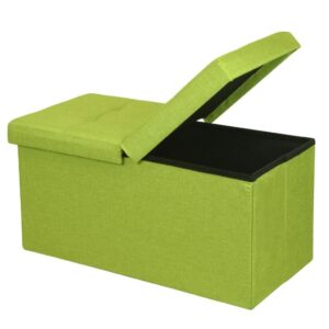 otto & ben folding box chest with smart lift top upholstered tufted ottomans bench foot rest for bedroom and living room, 30", lime green