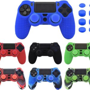 Anti-Slip Soft Silicone Rubber Cover Skin Case for Sony PlayStation 4 PS4 PS4 Pro Slim Controller with 8 x Thumbsticks Joystick Caps - Black