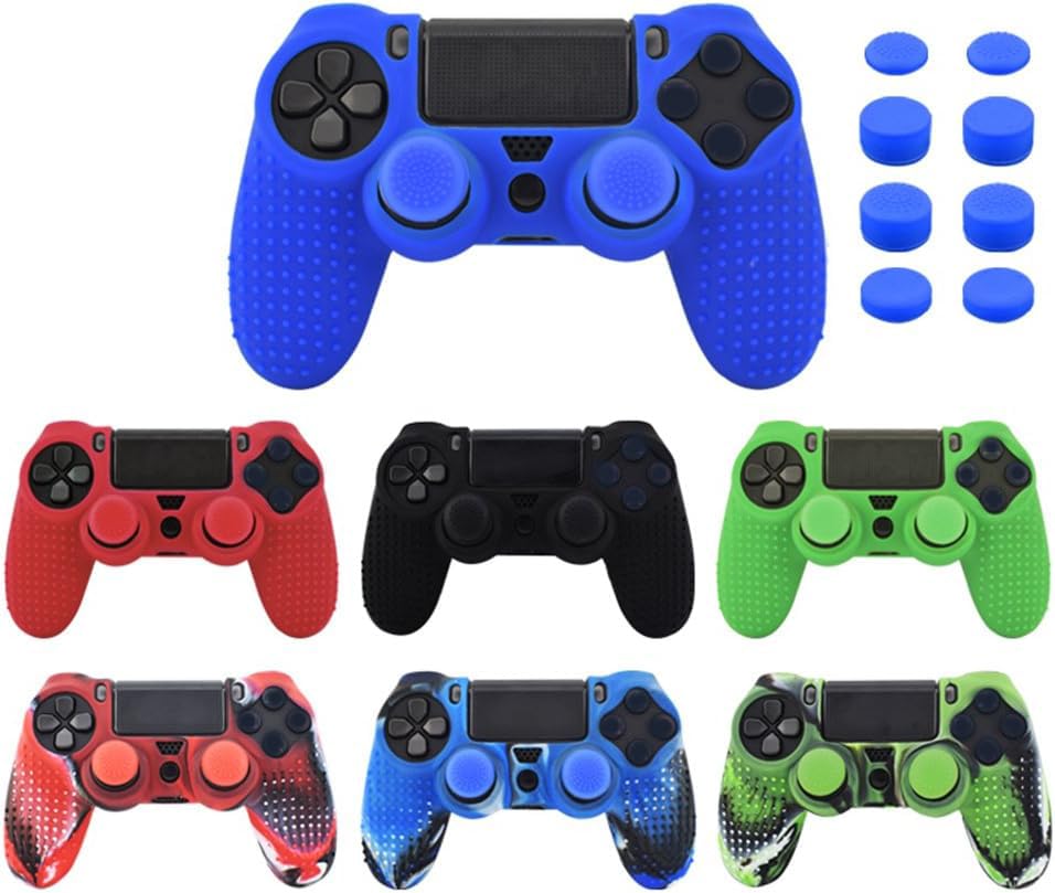 Anti-Slip Soft Silicone Rubber Cover Skin Case for Sony PlayStation 4 PS4 PS4 Pro Slim Controller with 8 x Thumbsticks Joystick Caps - Black