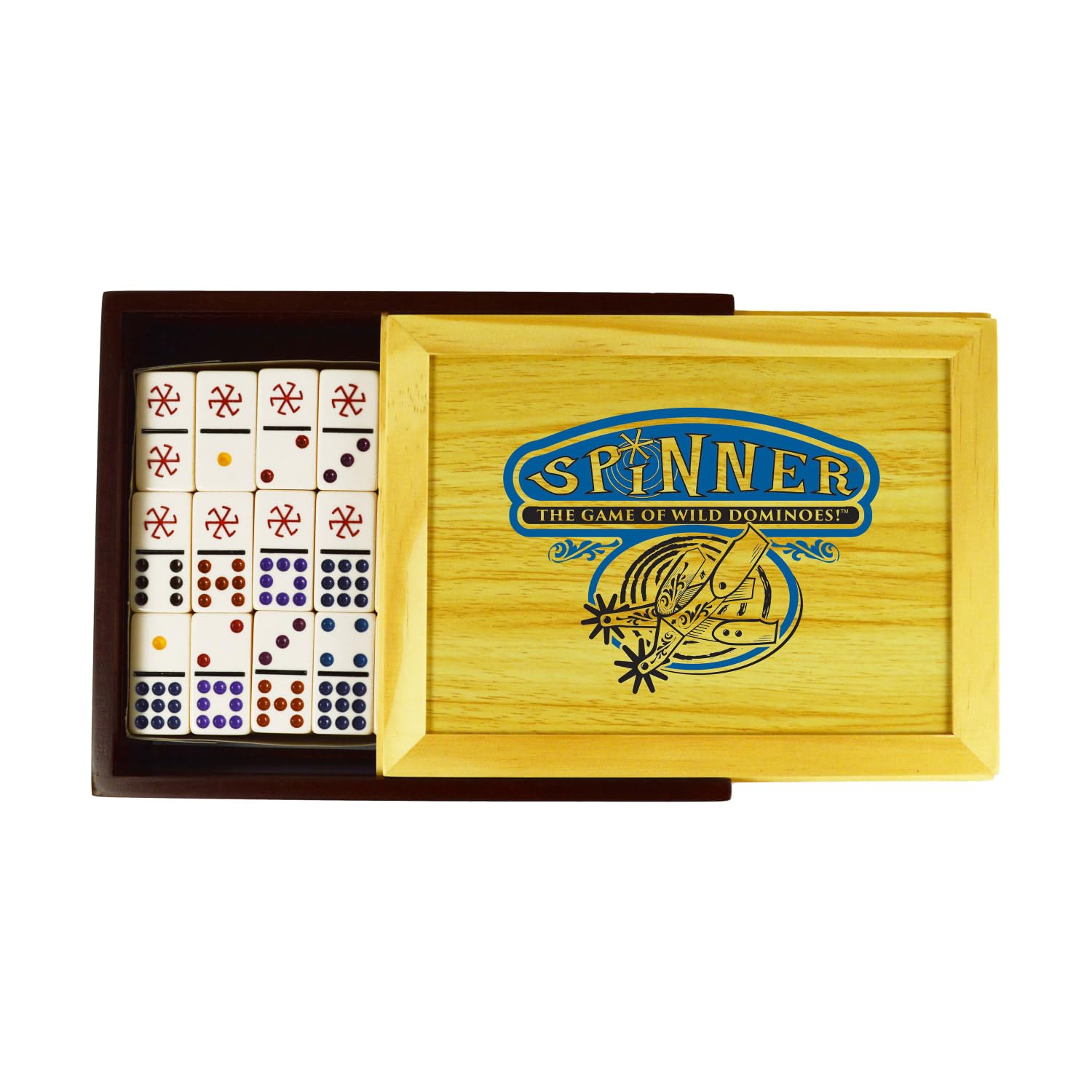 Front Porch Classics | Spinner Domino Game Set in Collectible Wooden Case from Front Porch Classics for 2 to 8 Players Ages 8 and Up