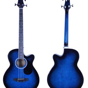 YMC 4 Strings Cutaway Acoustic-Electric Bass Guitar With 4-Band Equalizer, Adjustable Truss Rod,Gig Bag,Strap,Picks-Blue